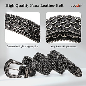 SUOSDEY Men Women Fashion Rhinestone Belt Western Cowgirl Bling Studded Design Leather Diamond Belt for Jeans Dress
