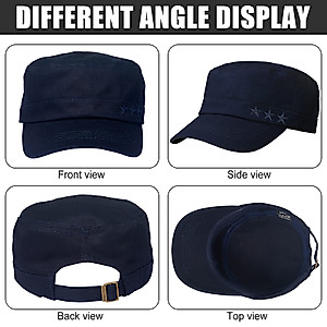3 Pack Men's Cotton Military Caps Cadet Army Caps Five Pointed Star Military Hats for Men Solid Patrol Cap Flat Top Hats (Black, Army Green, Navy Blue)
