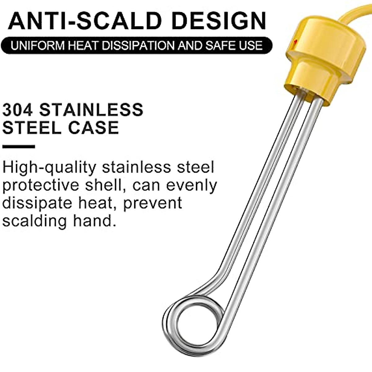 Water Heater, Immersion Water Heater, Bucket Water Heater, Submersible Water Heater 304 Stainless Steel Guard, Pool Heaters for Boiling Bath Water to Heat 5 Gallons of Water in Minutes