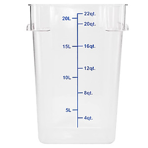 Restaurantware Met Lux 22 Quart Brine Bucket, 1 Square Marinating Container - With Volume Markers, Built-In Handles, Clear & Blue Plastic Dough Rising Bucket, Freezer-Safe, Lids Sold Separately