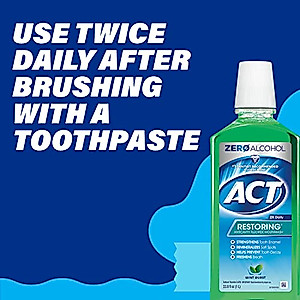 ACT Restoring Zero Alcohol Fluoride Mouthwash 33.8 fl. oz. Strengthens Tooth Enamel, Mint Burst