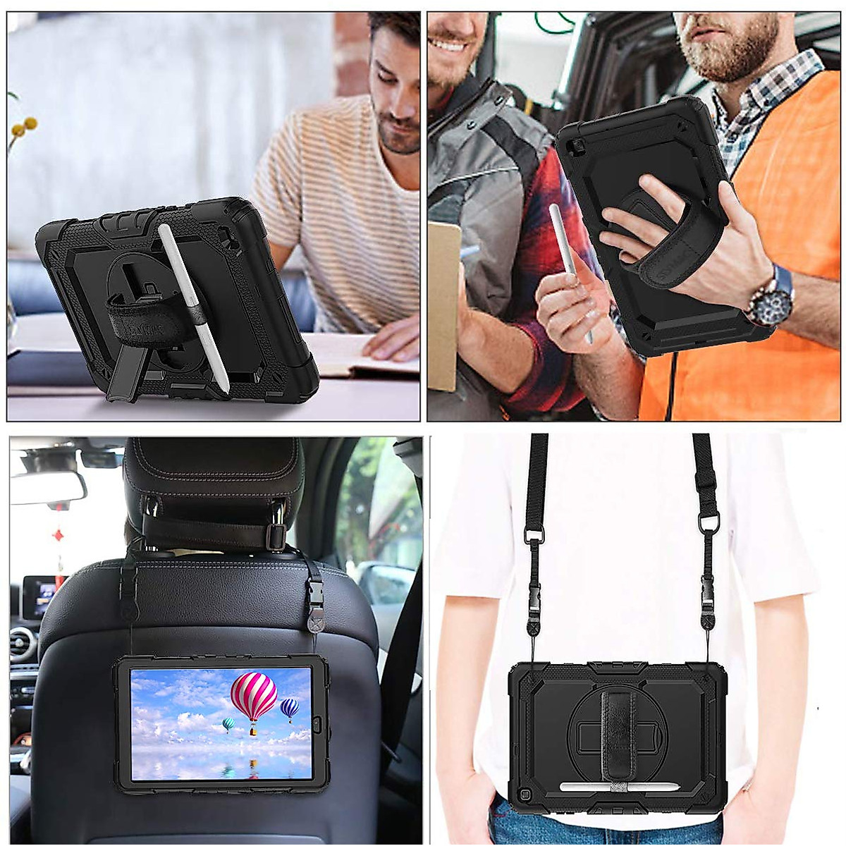 Galaxy Tab A 8.0 SM-T290/T295 Case 2019 with Screen Protector | Herize Heavy Duty Rugged Shockproof Protective Case Cover with Pencil Holder/Hand Strap/Shoulder Strap for Samsung Tab A 8.0 Inch