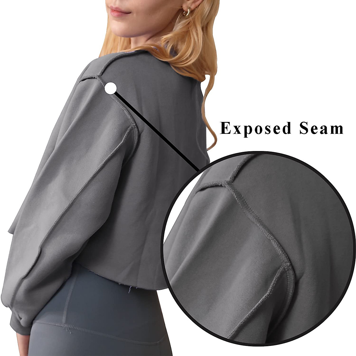 Amazhiyu Women Cropped Sweatshirt Long Sleeves Pullover Fleece Crop Tops Ash, Medium