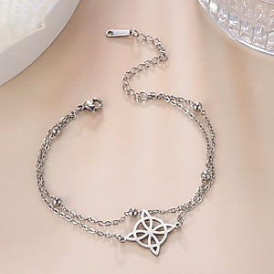 Witches Knot Bracelet For Women Stainless Steel Celtic Knot Wiccan Symbol Layered Bracelet Unique Charm Adjustable Double Layer Bracelet Jewelry Gifts (silver 1, Stainless Steel)