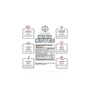 Vitomni Mind Moves - Nootropic Brainy Berry | 30 Servings | Creativity, Focus and Energy with Lion’s Mane, Alpha-GPC, KSM-66