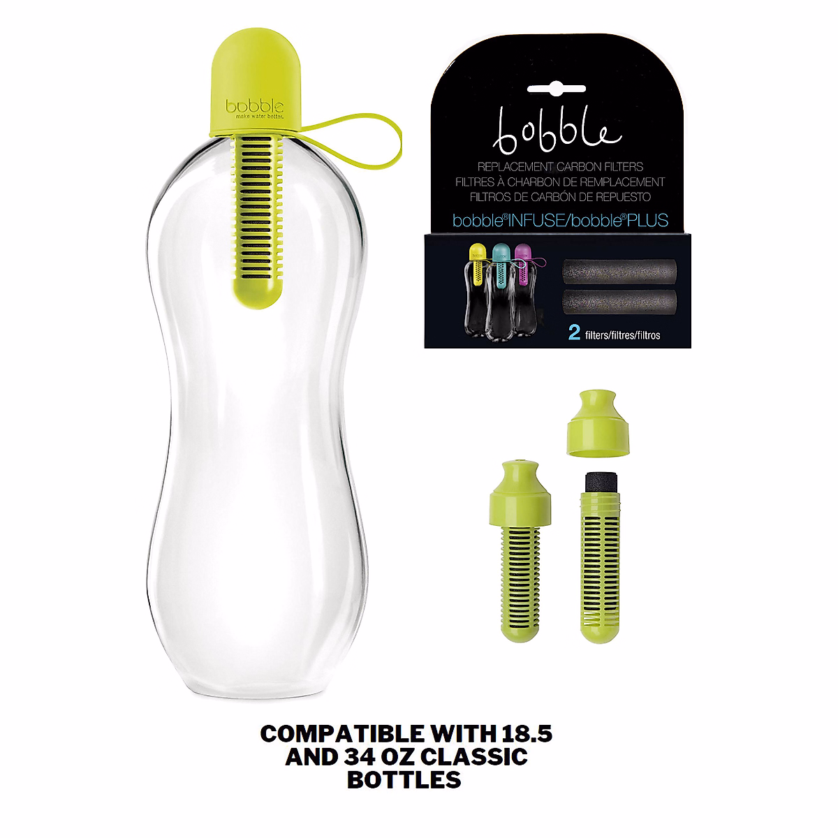 Replacement Carbon Filters for Bobble Classic, Infuse and Plus Bottles - 2 Pack (4 Total Filters)