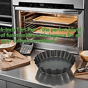 KUAYB 7-Piece Nonstick Mini Tart Pans with Removable Bottoms, 4-Inch Fluted Quiche and Pie Pans for Tartlets, Mousse Cakes, Muffins – Reusable Baking Tart Pans Set