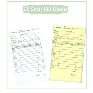 Thank You Receipt Book for Small Businesses 4x7 inches 2-Part Carbonless White Yellow 50 Sets 100 Sheets per Book with Wrap Around Cover Blank Signature Stamp Section 1 Pack Green
