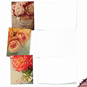 The Best Card Company - 10 Blank Note Cards with Flowers (4 x 5.12 Inch) - Floral Notecards, All Occasion Boxed Assortment - Full Blooms M6553OCB
