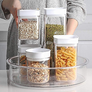 Greenco Lazy Susan Turntable, 12" Round Plastic Clear Storage Organizer with Dividers for Kitchen, Spice Rack, Cabinet, Pantry, Fridge, Freezer, Countertop