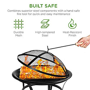 Best Choice Products 22-inch Outdoor Patio Steel Fire Pit Bowl BBQ Grill for Backyard, Camping, Picnic, Bonfire, Garden w/Spark Screen Cover, Log Grate, Poker
