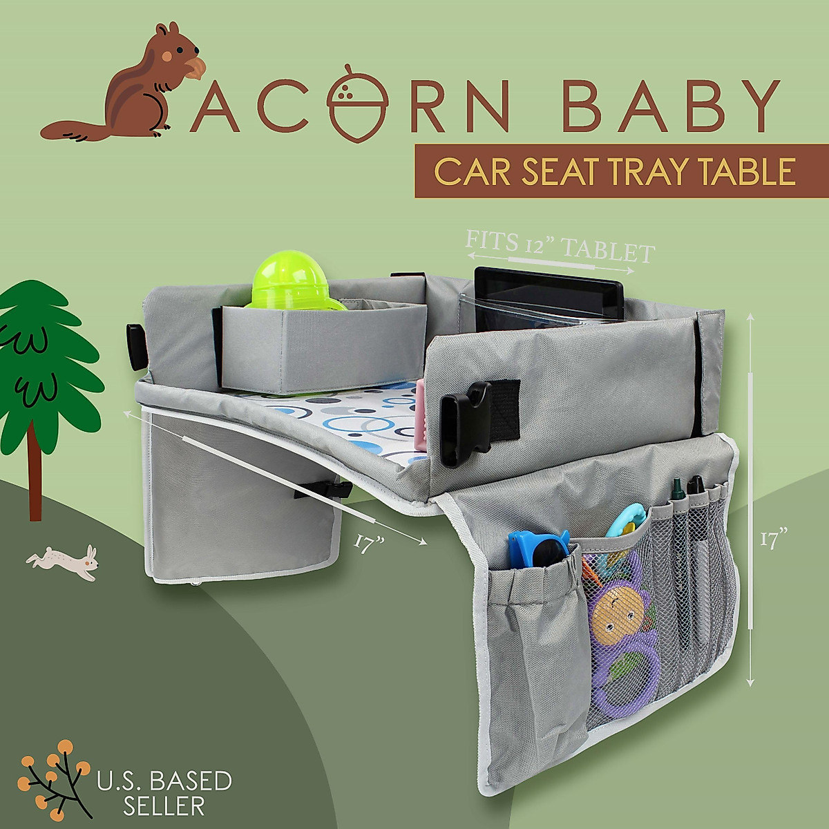 Acorn Baby Foldable Backseat Car Tray Table - Road Trip Must Haves Car Seat Activity Trays - Car Seat Travel Tray