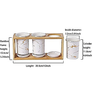 LUODI Golden Marbling Set of 3 with Wooden,Silverware Caddy Holder for Spoons Knives and Forks,Kitchen Utensil Flatware Organizer (White)