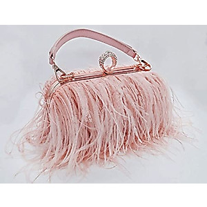 QEBURI Women Fluffy Ostrich Feather Evening Dress Clutch Bag Purse Shoulder Bag (Pale Peach)