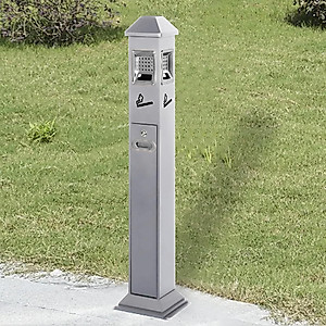 AIWFL Stainless Steel Vertical Trash Bin Outdoor Trash Cans Holder Waste Containers 47.24" Ash Bin w/Key (Silver)