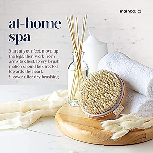 MainBasics Dry Body Brush Exfoliating Body Scrubber - Boar Bristles & Massage Nodules for Dry Skin, Blood Circulation, Cellulite Treatment, and Lymphatic Drainage