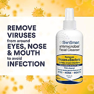 SkinSmart Antimicrobial Facial Cleanser Spray to Remove Viruses and Bacteria Around Eyes, Nose and Mouth, Fight Maskne, 8 oz Spray Non-Irritating Hypochlorous Spray