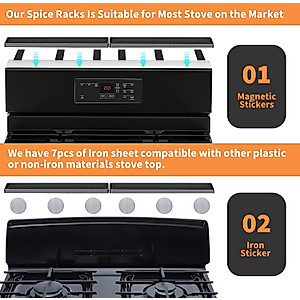 BFONS 30" Magnetic Stove Top Shelf Spice Rack Storage, Silicone Top Heat Material Stove Rack Shelf Flexible Seasoning Organizer Kitchen Shelves Gadgets with 2 Functional Prtitions for Kitchen （Grey）