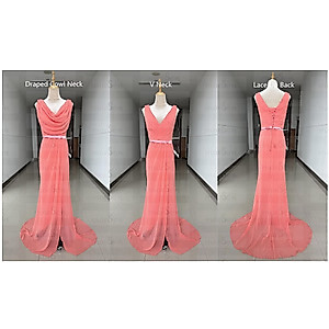 Women's V Neck Chiffon Bridesmaid Dresses with Slit Long Mermaid Formal Party Dresses Ruched Prom Dress Wisteria Size 14