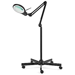 (New Model) Neatfi Bifocals 1,200 Lumens Super LED Magnifying Floor Lamp with Adjustable Arm and 5 Wheels Rolling Base, Dual 5/20 Diopter, Dimmable, 5 Inches Diameter Lens (Black)