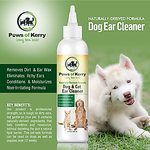Paws of Kerry Dog Ear Cleaner for Itching, Head Shaking, Odor, Wax and Discharge - Non-Irritating Ear Wash for Dogs & Cats, Natural Ear Drops for Dogs - 8 Ounces - Dog Ear Cleaner Solution
