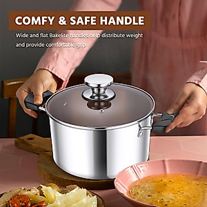 E-far 5-Qt Stockpot, 3-Ply Stainless Steel Stock Pot with Glass Lid & Stay-Cool Handles for Cooking Simmering Soup Stew, Heavy Duty Cookware Works w/Induction, Non-toxic & Dishwasher Safe
