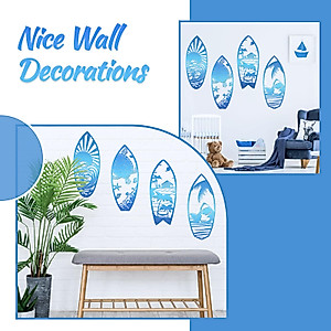4Pcs Metal Surf Board Wall Decor Summer Surfboard Beach Signs Shark Palm Tree Wall Art Tropical Wall Decor Hanging Coastal Wall Decor Sea Turtle Wall Decoration for Wall Door (Blue)