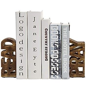 MyGift Rustic Burnt Wood Decorative Bookends with Read and Pray Carved Block Words, Home Office Children's Library Book Stand, 1 Pair
