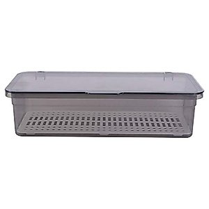 Tofficu Flatware Tray Kitchen Drawer Organizer with Lid Cutlery and Utensil Drawer Organizer Kitchen Cutlery Fork Utensil Storage Container Drain Rack Basket Storage Holder Organizer (Black)
