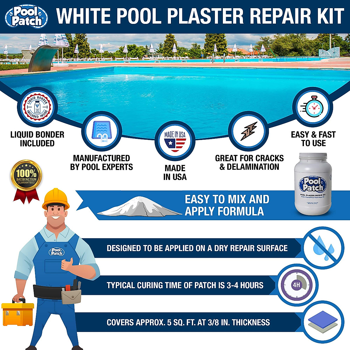 Pool Patch White Pool Plaster Repair Kit, 10-Pound, White