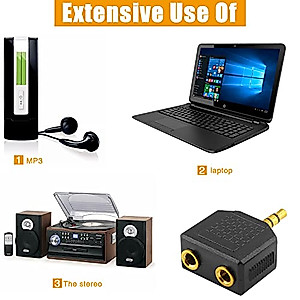 Eilumduo 3.5mm Headphone Y Splitter, 2 Pcs Gold Plated Male to Dual Female Audio Stereo Jacks, Black Adapter Converter for Media Players, Audio Devices