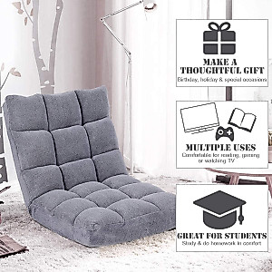 FANTASK 14-Position Floor Sofa, Folding Memory Foam Floor Chair w/Comfy Cushions & Study Steel Frame, Angle Adjustable Floor Couch Sofa, Floor Lounge Sofa for Reading Game Meditating (Gray)