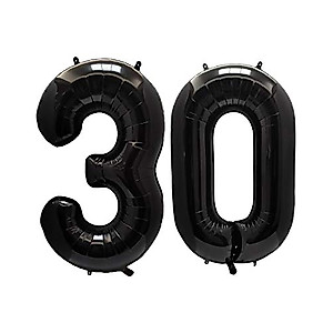 AULE 40 Inch Jumbo Black Foil Mylar Number Balloons for Men Women 30th Birthday Party Decorations 30 Years Old Anniversary Party Supplies