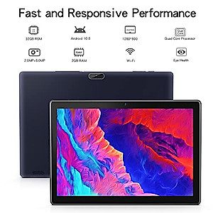 PRITOM Android Tablet 10 inch, M10, 2 GB RAM, 32 GB Android 10.0 Tablet, 10.1 inch IPS HD Display, GPS, FM, Quad-Core Processor, Wi-Fi (M10 Black)