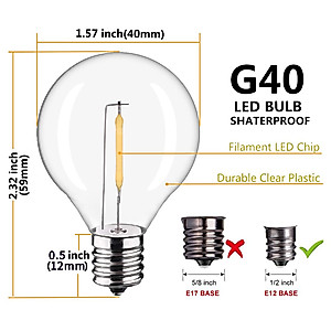 KGC Plastic C7/G40 Replacement LED Light Bulbs - 0.6W Equivalent to 7W Incandescent Bulbs 2700K, E12 Screw Base Shatterproof & Waterproof LED Globe Light Bulbs for Outdoor String Lights (25 Pack)