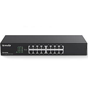 Tenda TEG1016D, Unmanaged 16 Port Gigabit Switch, Rackmount Ethernet Switch, Plug & Play, Fanless & Metal Design Network Switch, Limited Lifetime Protection