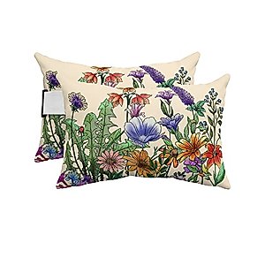 Recliner Head Pillow Ledge Loungers Chair Pillows with Insert Summer Plant Floral Lavender Vintage Lumbar Pillow with Adjustable Strap Outside Patio Decorative Garden Cushion for Bench Couch, 2 PCS