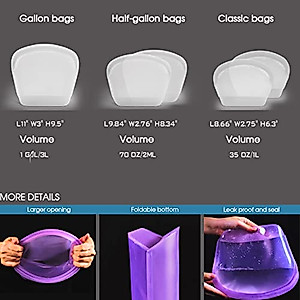KVK Reusable Silicone Food Storage Bags, 5 Pack Stand Up Resuable Ziplock Bags for Microwave, Oven, Sous Vide, Dishwasher, Gallon Bags, Half Gallon Bags, Leakproof, Upgrade Mega Opening