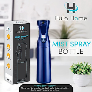 Hula Home Continuous Spray Bottle for Hair (10.1oz/300ml) Empty Ultra Fine Plastic Water Mist Sprayer – For Hairstyling, Cleaning, Salons, Plants, Essential Oil Scents & More - Blue