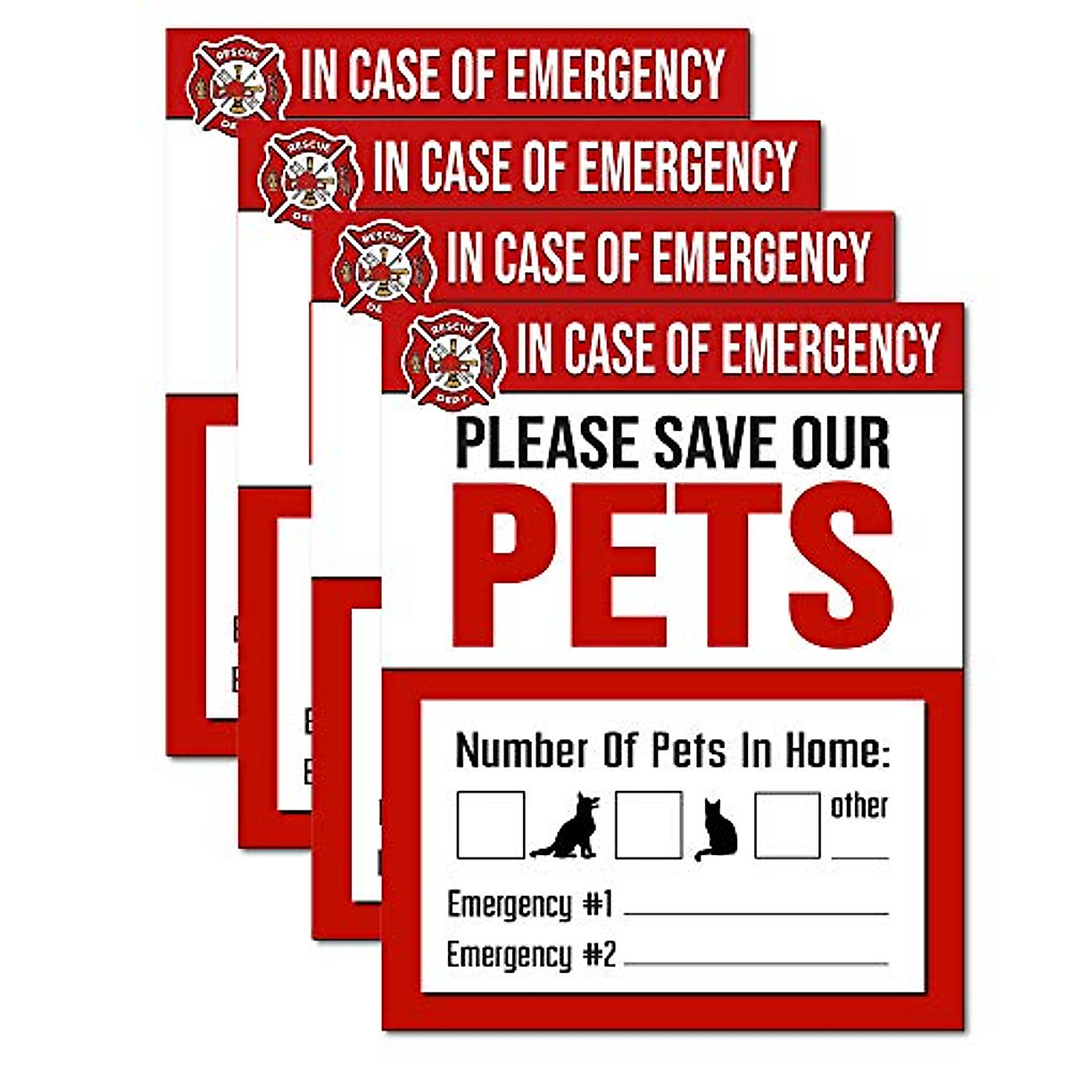 IT'S A SKIN Pet Rescue Sticker Fire Safety - Window Sticker - Save Our Pets Emergency Pet Window Decal - Dog Cat Pet Durable Laminate 4x5-4 Pack