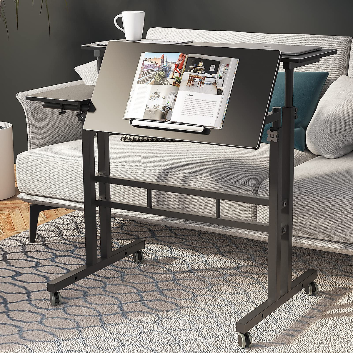 SDHYL 31.5 inches Movable Laptop Desk with Mouse Board Adjustable Height and Angle Anti-Slip Workstation Home Office Desk with Tablet Slot Portable Student Desk, Black, S7-ZS-101-2BK-US