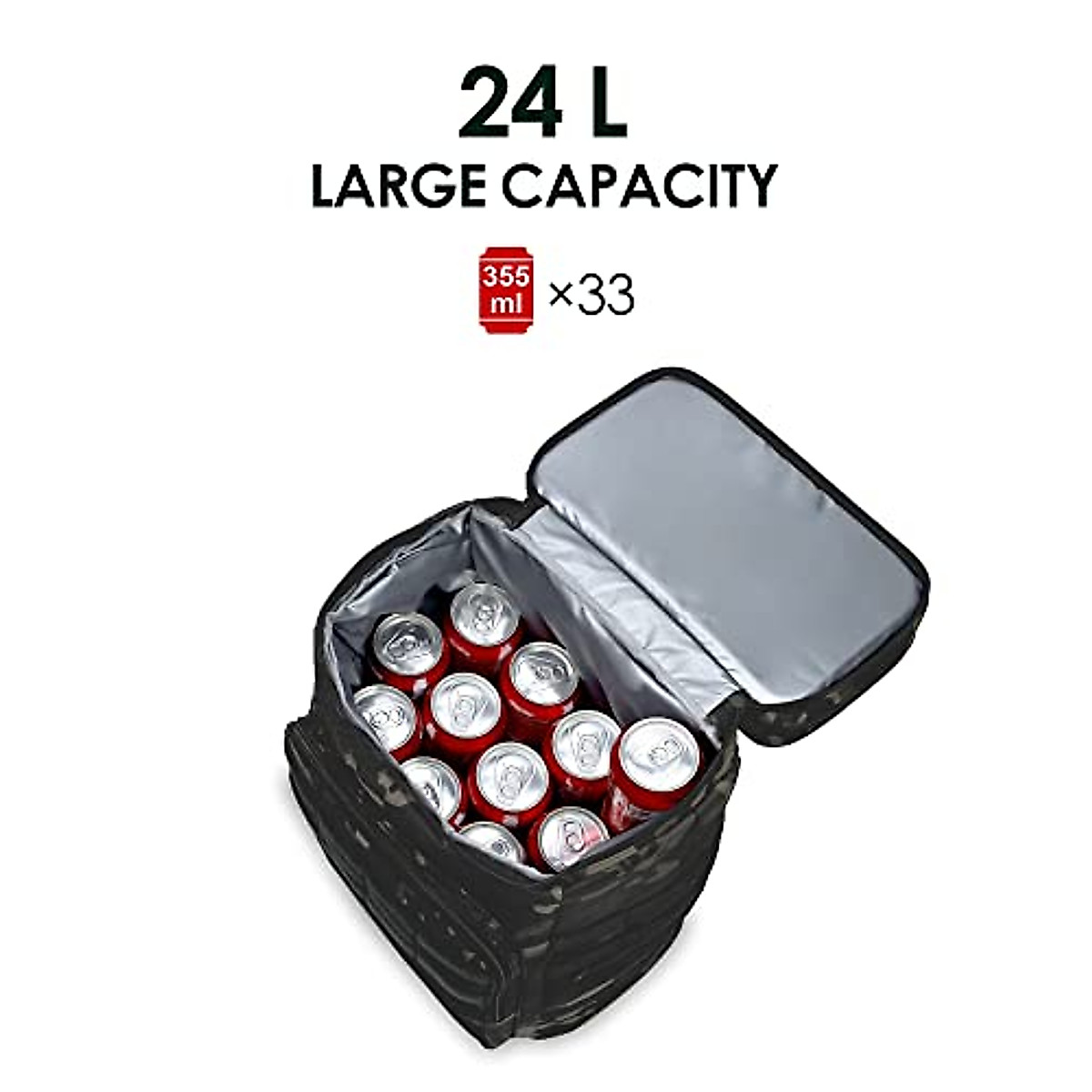 Cooler Backpack Insulated Waterproof Leak Proof - TACTICISM Lunch Backpack for Men 33 Cans MOLLE Soft Sided Protable Cooler Bag for Work Beach Camping Fishing Hiking Picnic Kayaking Gear, Black Camo