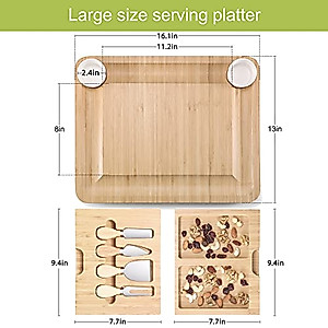 Weoowin Bamboo Charcuterie Boards and Knife Set - Large Cheese Board, Cheese Platter & Tray, Unique House Warming, Birthday, Christmas, Wedding, Registry, Bridal Gift