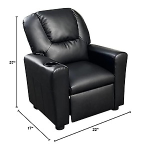 Lilola Home Marisa Black PU Leather Kids Recliner Chair with Cup Holder