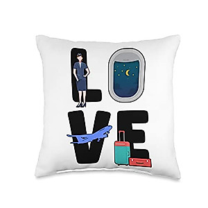 Cute Flight Attendant Love Flight Attendant Cabin Crew Stewardess Throw Pillow, 16x16, Multicolor
