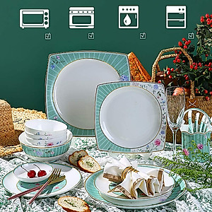 Pottery tableware,Dinnerware Set, Dishes/Plate/Bowl/Cup Set, Fine Bone China Dinnerware Sets, Collection Ceramic Dinner Sets, Christmas Dinnerware, Kitchen Sets for Home,56pcs Square Service for