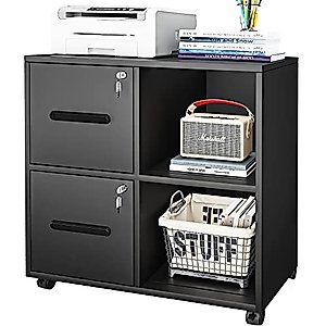 YITAHOME 2-Drawer Filing Cabinet, Thickened Steel Mobile Lateral Filing Cabinet On Wheels for A4/Letter Size, Printer Stand with Open Storage Shelves for Home Office