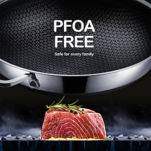 DOTCLAD Wok pan,Hybrid 12 inch Wok with Lid, PFOA Free Cookware,non stick Stainless Steel Woks & Stir-fry pans Nonstick, Dishwasher and Oven Safe, Works on Induction