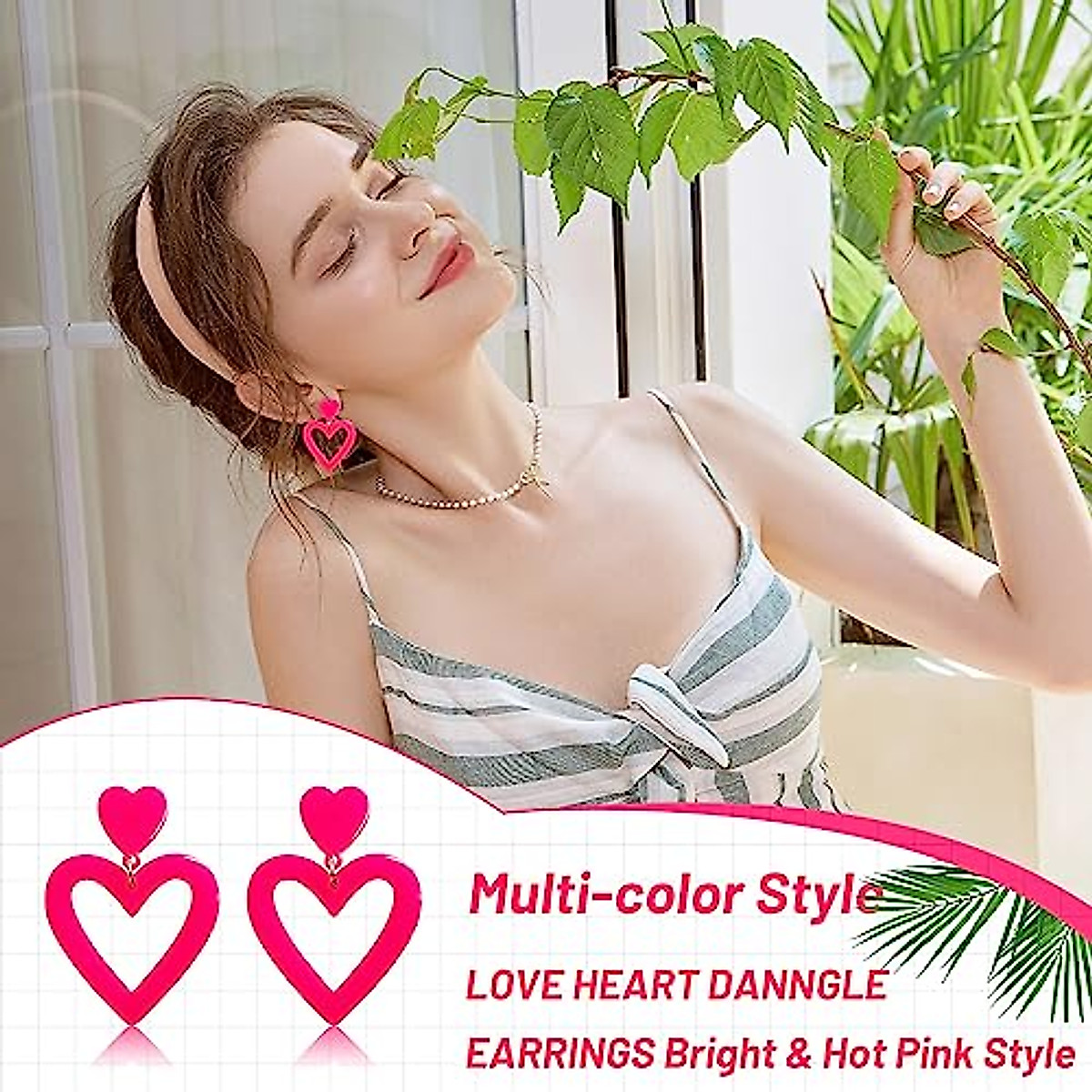 Double Heart Earrings Dangling Heart Drop Earrings For Women & Heart Shaped Sunglasses Set, Chic Outfit Jewelry Fan Gifts (A-Pink Heart Earrings)