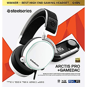 SteelSeries Arctis Pro + GameDAC Wired Gaming Headset - Certified Hi-Res Audio - Dedicated DAC and Amp - for PS5/PS4 and PC - White